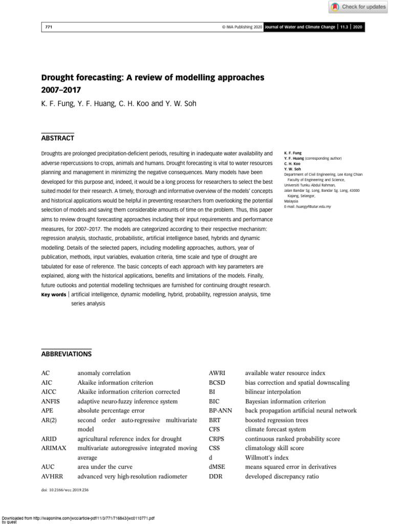 Drought Forecasting A Review of Modelling Approaches2007 To 2017 | PDF | Autoregressive ...