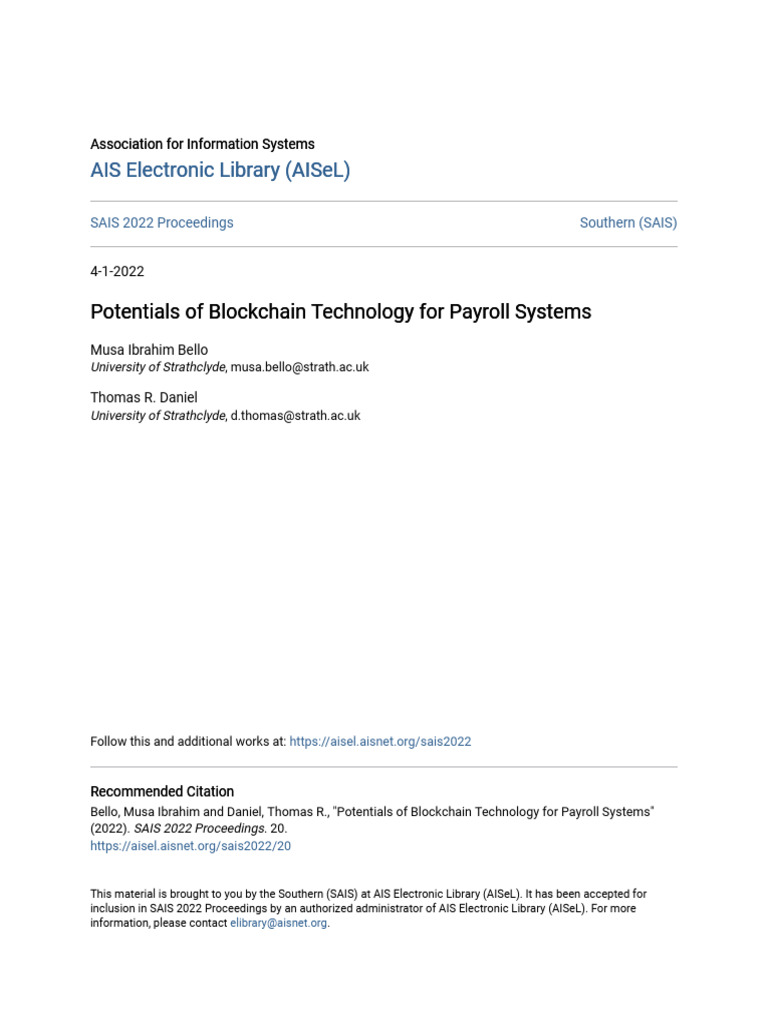 Potentials of Blockchain Technology For Payroll Systems | PDF | Computing