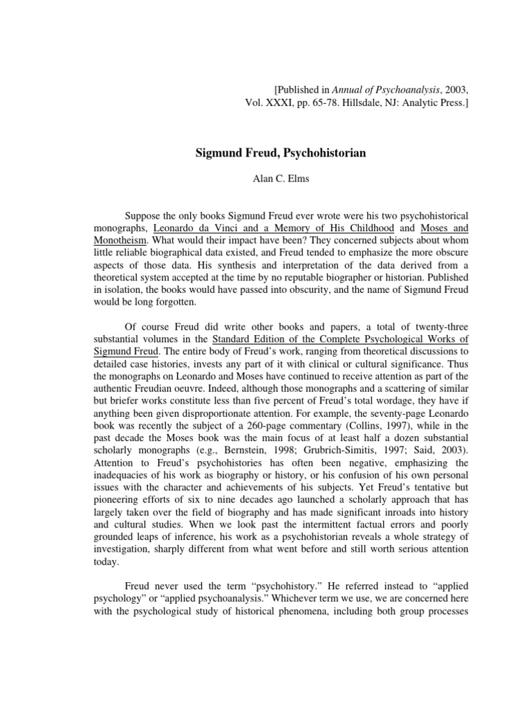 2003 Sigmund Freud Psychohistorian Single Space | PDF | Sigmund Freud ...