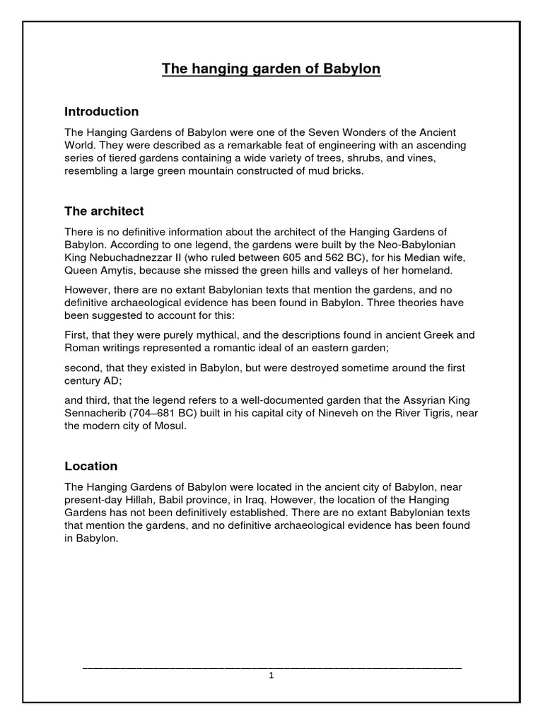 Hanging Gardens of Babylon Overview | PDF | Babylon