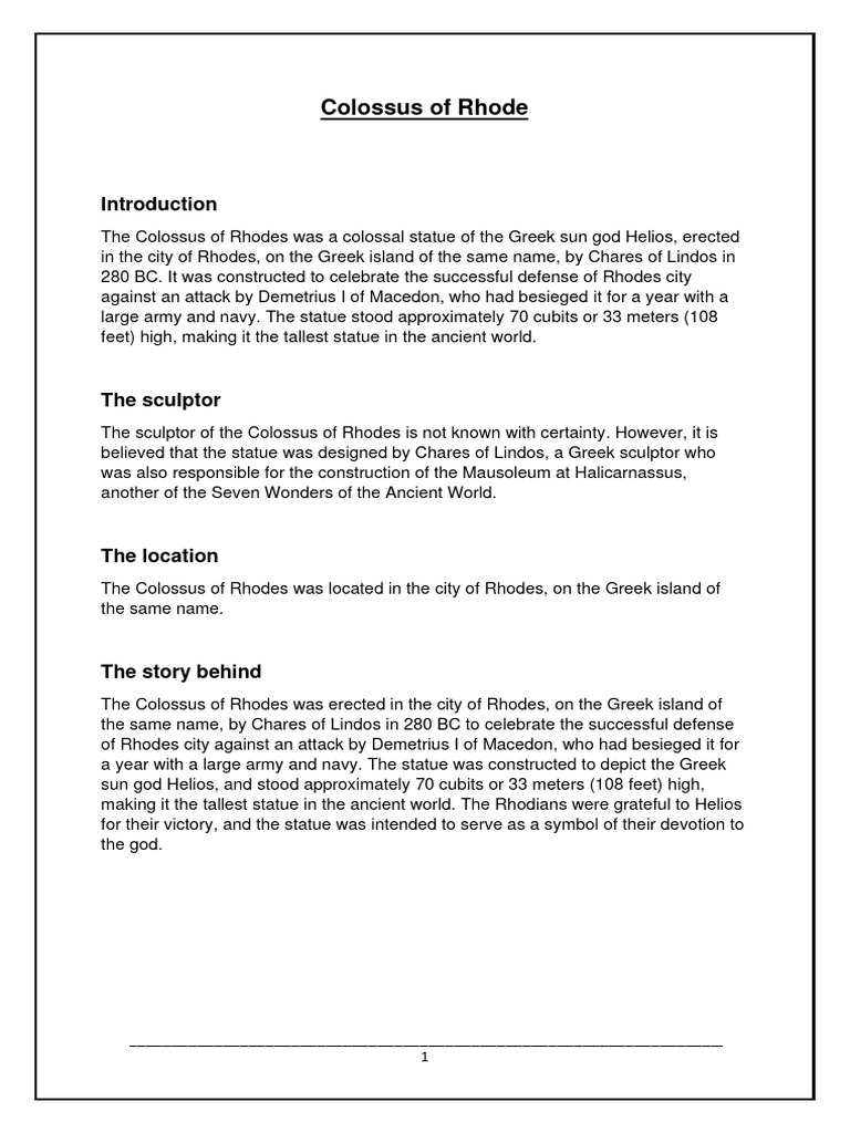 Colossus of Rhode | PDF | Rhodes | Statue