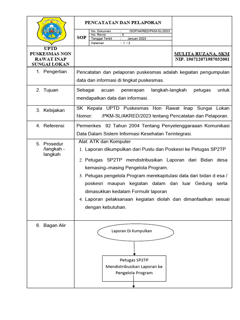 Sop Pencatatan Dan Pelaporan | PDF