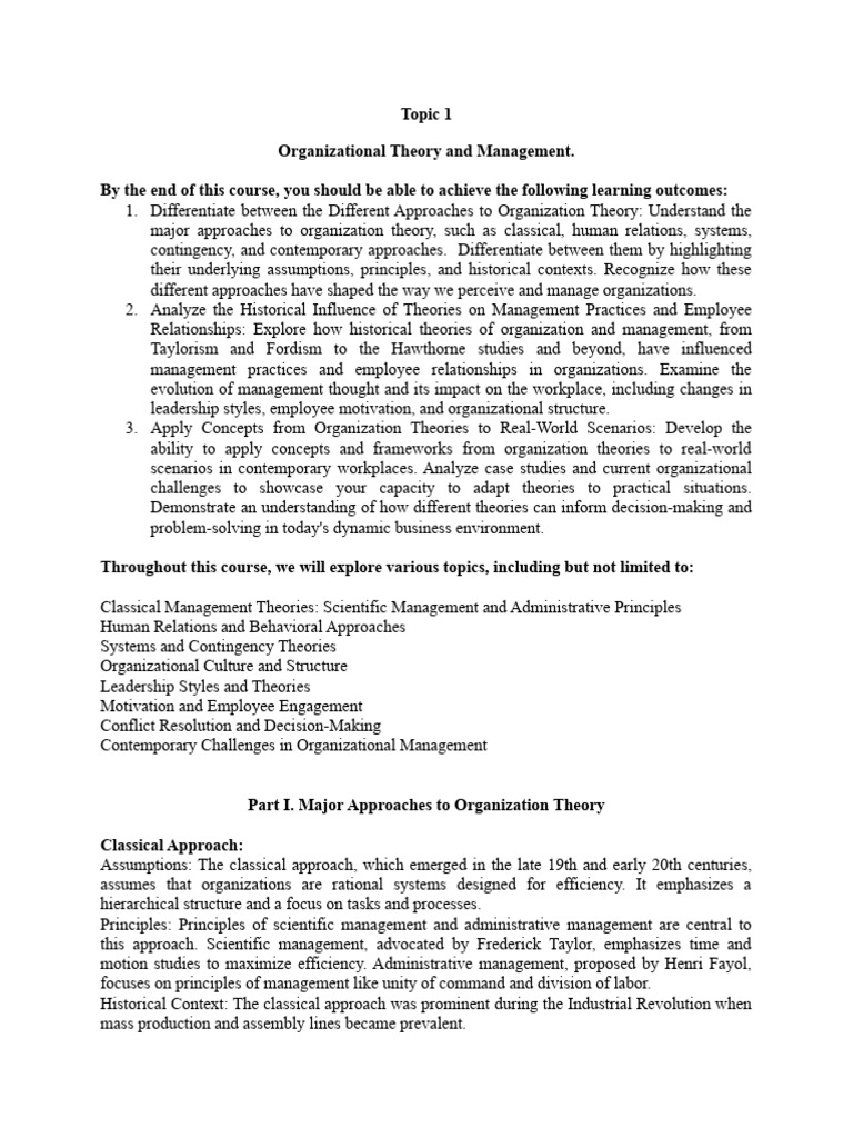 Topic 1 Organizational Theory and Management | PDF | Organizational ...