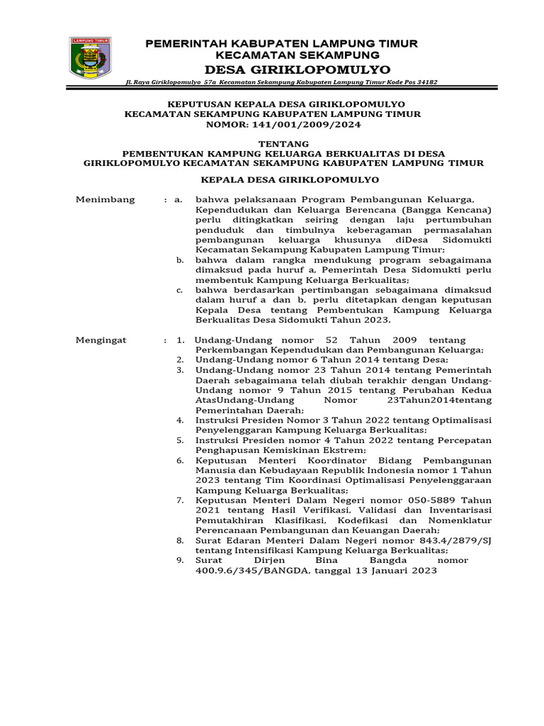 SK KAMPUNG KB DESA GIRIKLOPOMULYO Ok - 100829 | PDF