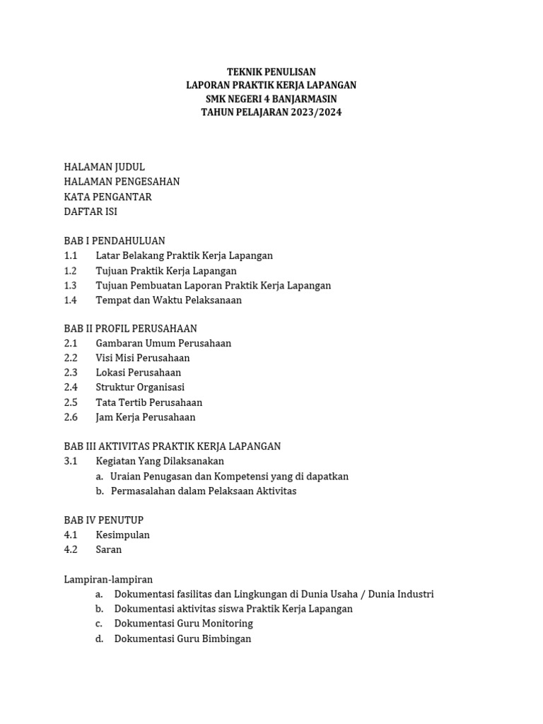 Teknik Penulisan Laporan Pkl 2024 Pdf