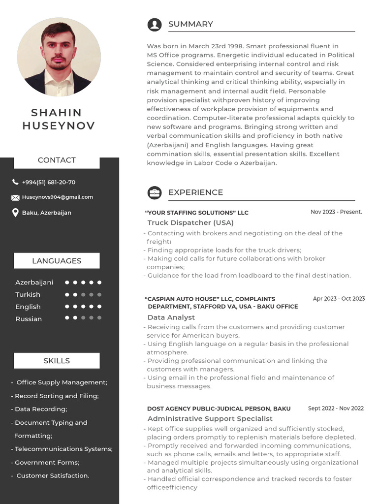 CV Shahin Huseynov | PDF | Policy | Risk Management
