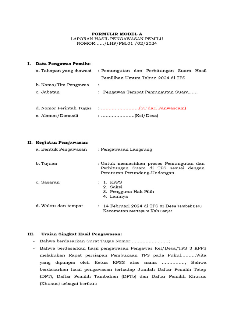 Form A (LHP) - PTPS Tungsura | PDF