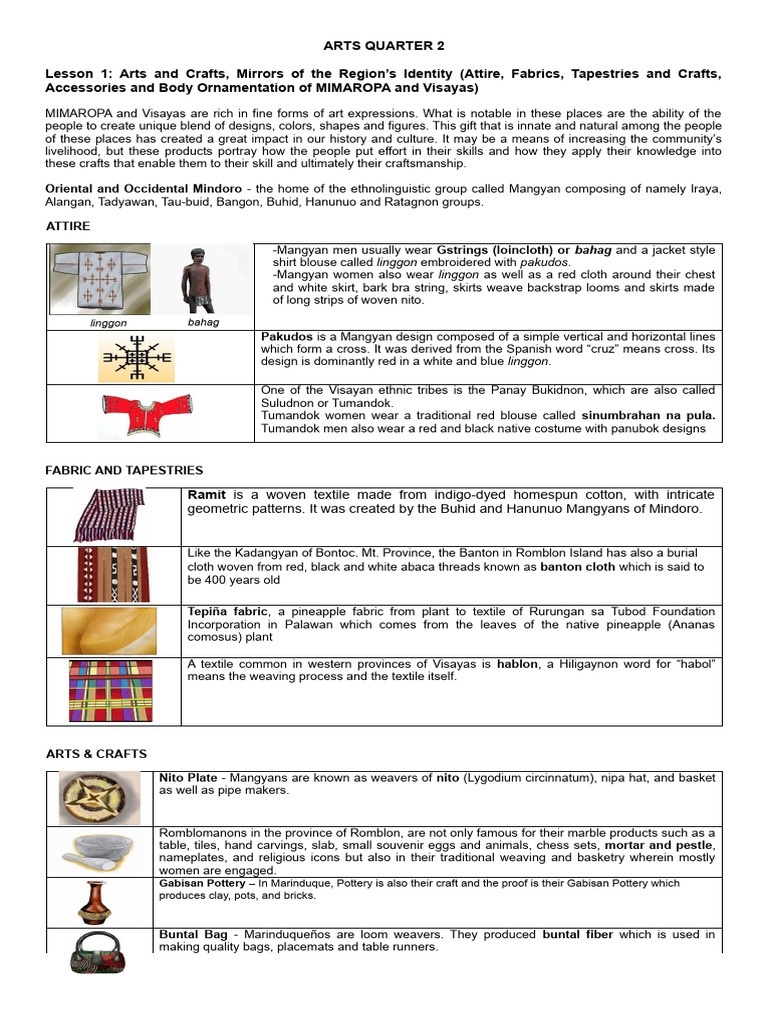 MIMAROPA and Visayas Arts & Crafts Guide | PDF | Weaving