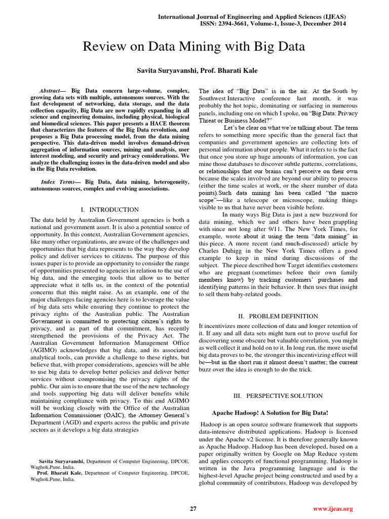 Review On Data Mining With Big Data 65ba1dfb | PDF | Big Data | Data
