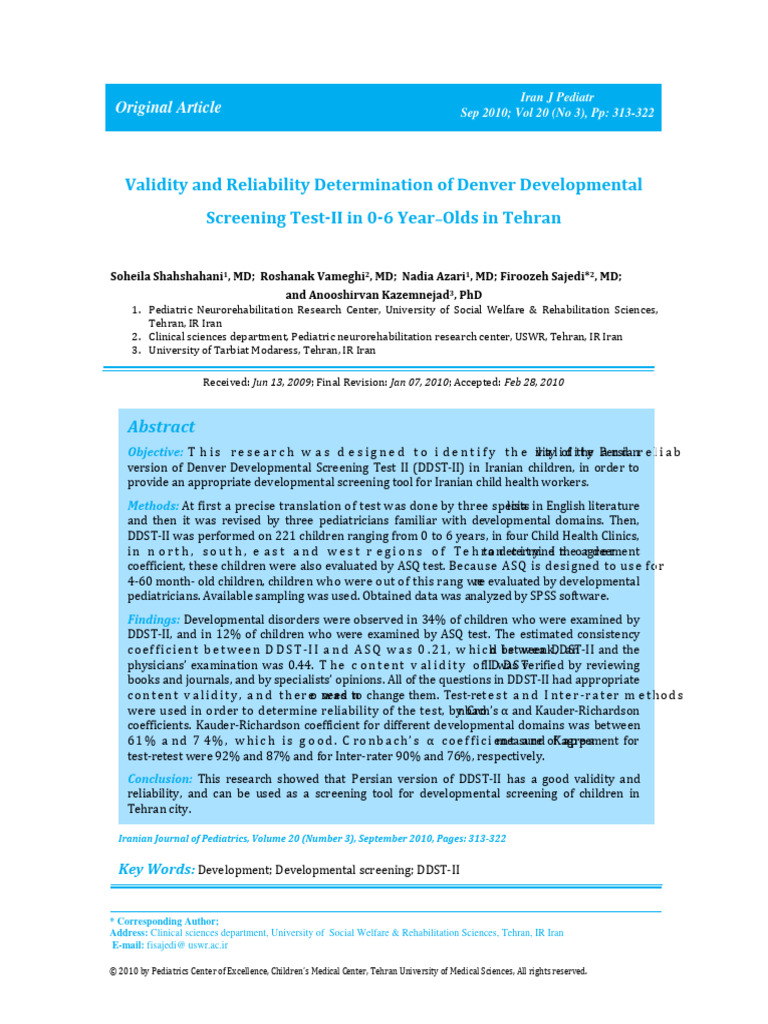 Denver Developmental Screening Test - Validity | PDF | Human ...