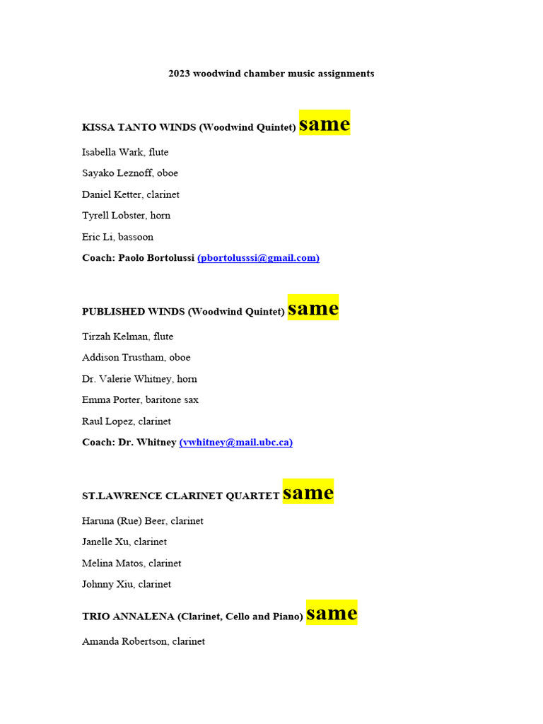 2023-24term 2 Brass & Woodwind Chamber Music Assignments | PDF ...