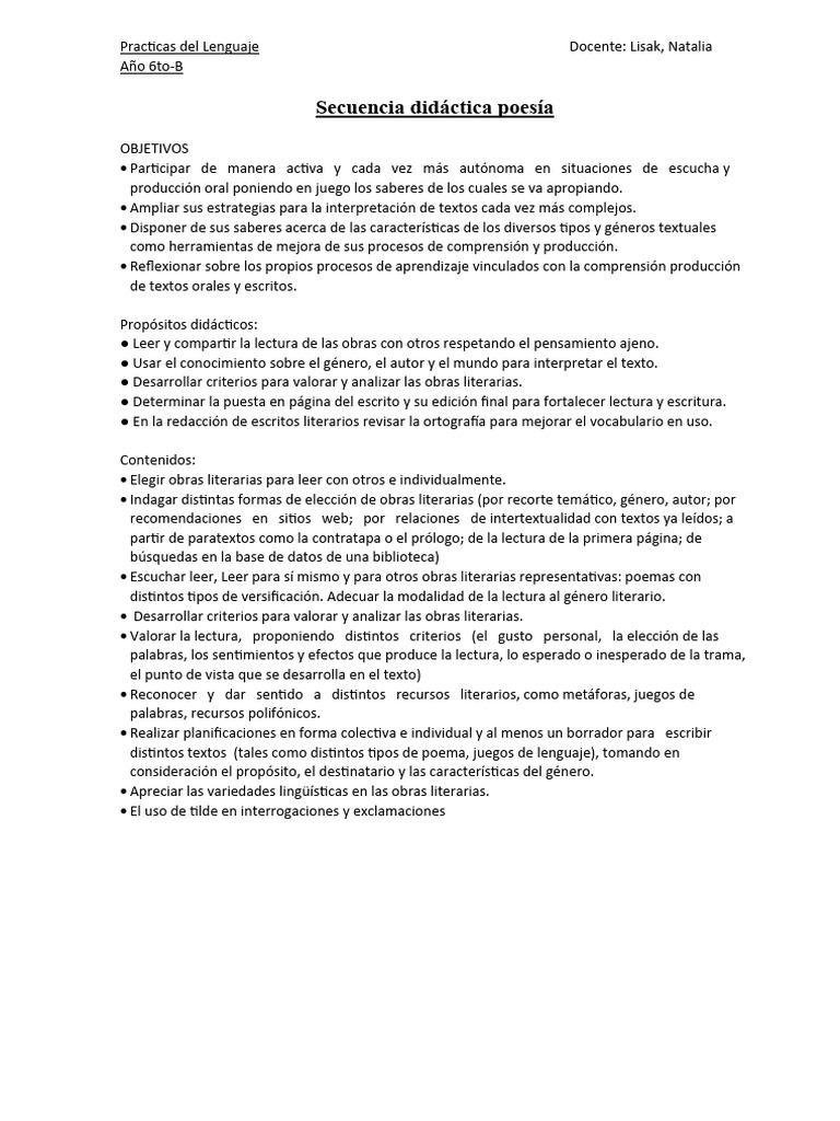 Poesias y Tildes - Secuencia Didáctica | PDF | Poesía | Rima