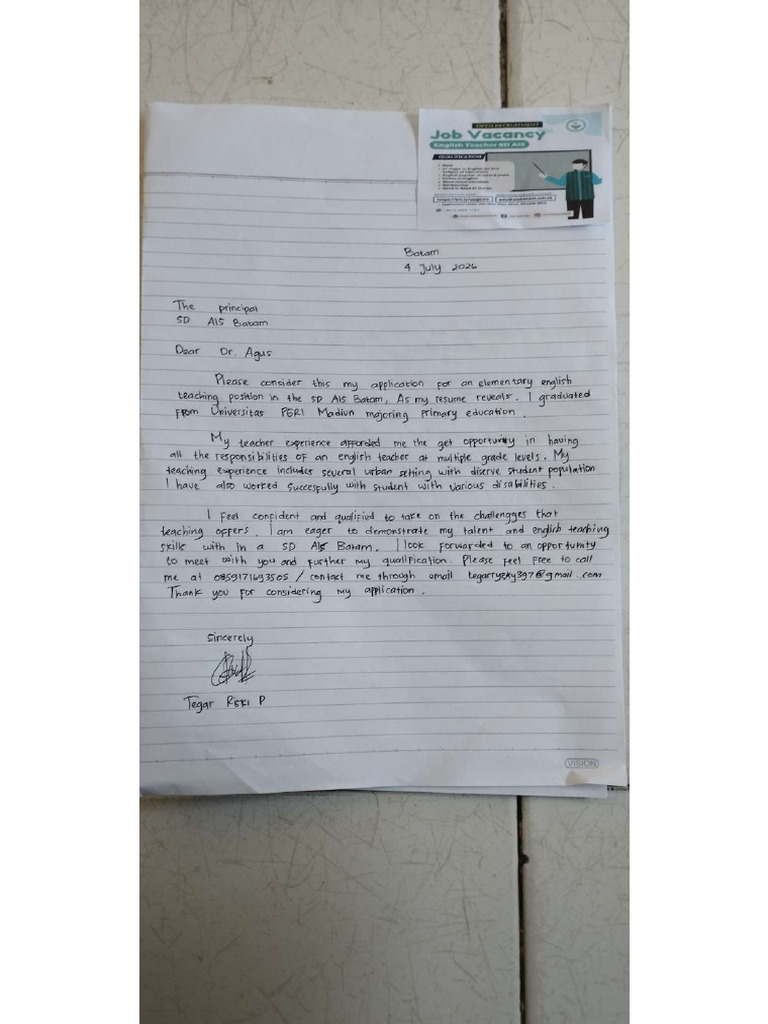 Tegar Application Letter, Coret Coret Dan Job Vacancy | PDF
