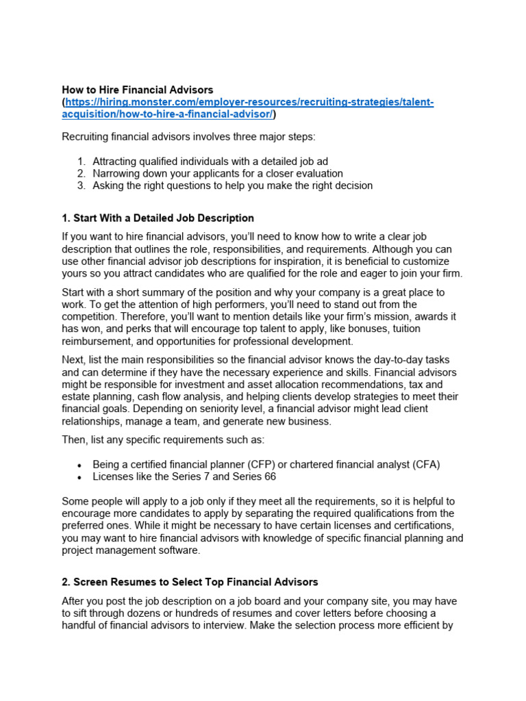 Guide to Hiring Financial Advisors | PDF | Financial Adviser | Money ...