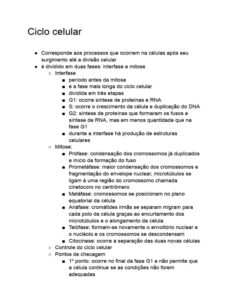 Ciclo Celular e Divisão Celular | PDF | Meiose | Mitose