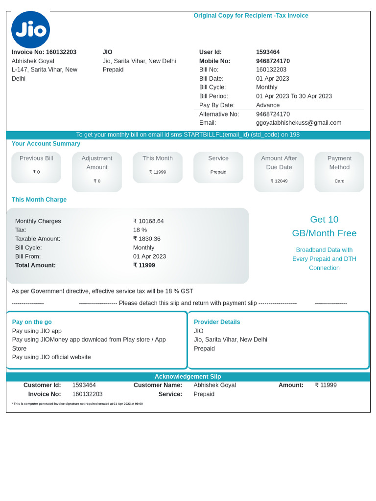 Jio Apr | PDF | Prepaid Mobile Phone | Invoice Jio Apr | PDF | Prepaid Mobile Phone | Invoice