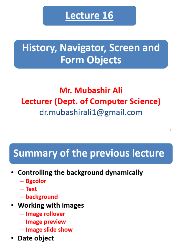 Lect 16 History Navigator Screen and Form Objects | PDF
