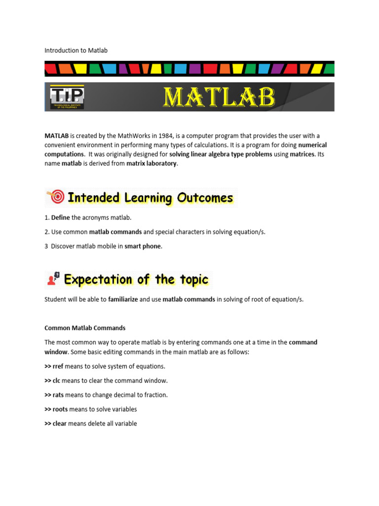 Introduction To Matlabm Pdf Matrix Mathematics Matlab