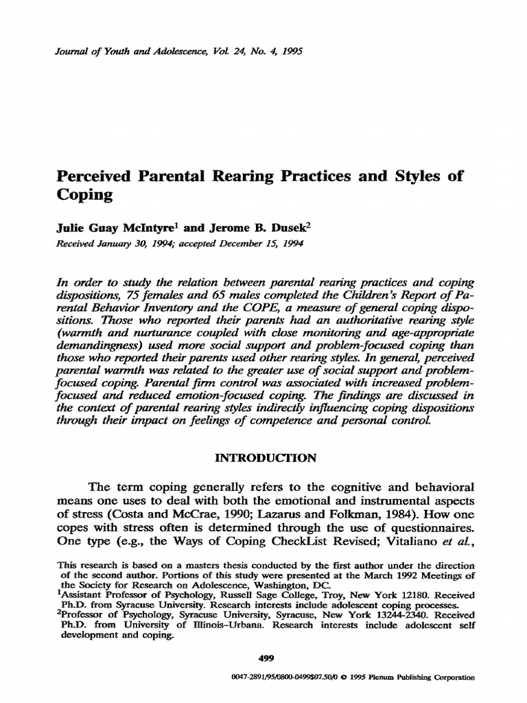 Percieved Parental Rearing Practices and Styles of Coping | PDF ...