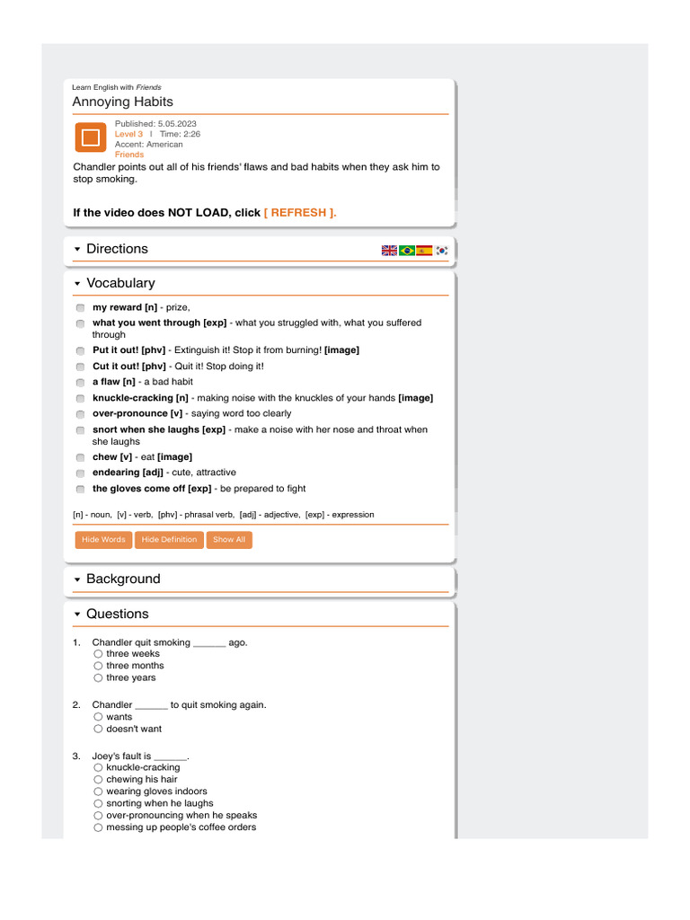 Listen in English - Friends - Annoying Habits | PDF | Linguistics | Grammar