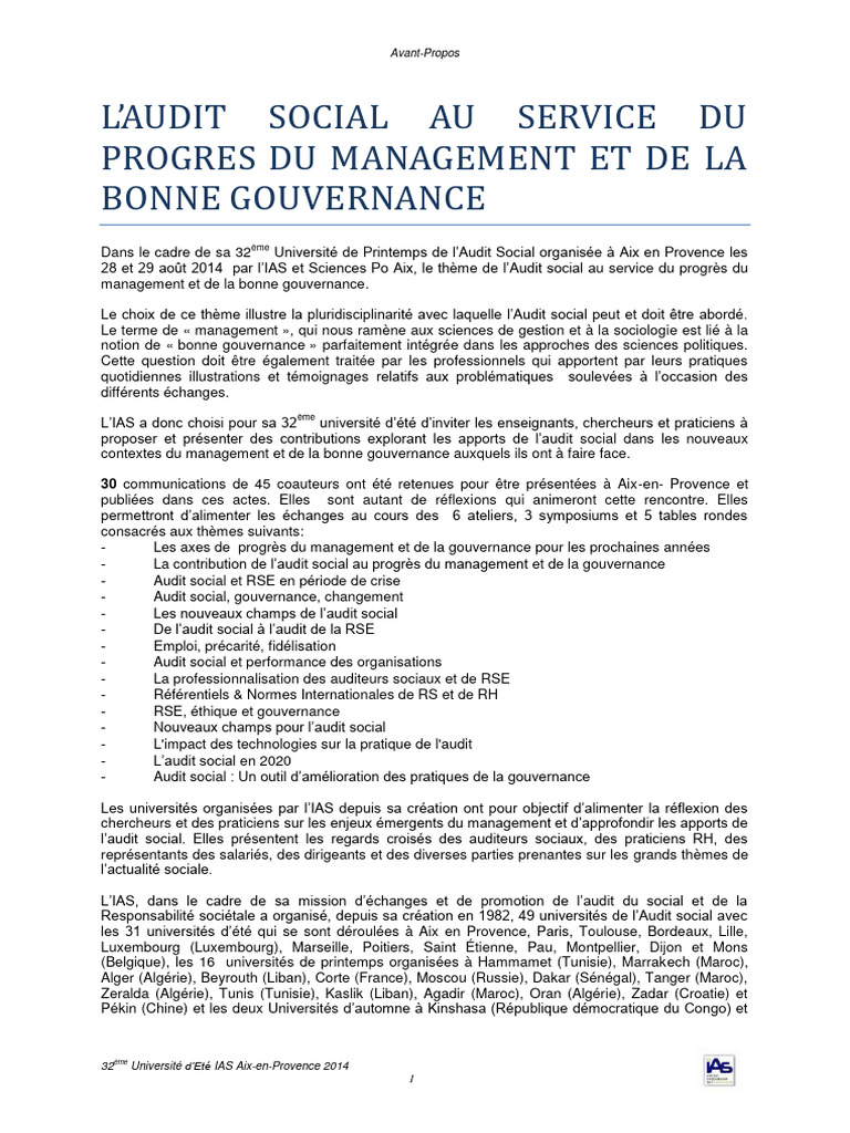 Audit Social Et Bonne Gouvernance | PDF