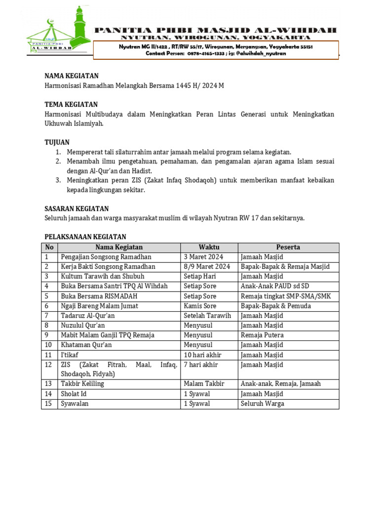 RAB dan Timeline Ramadhan Al Wihdah 2024 | PDF
