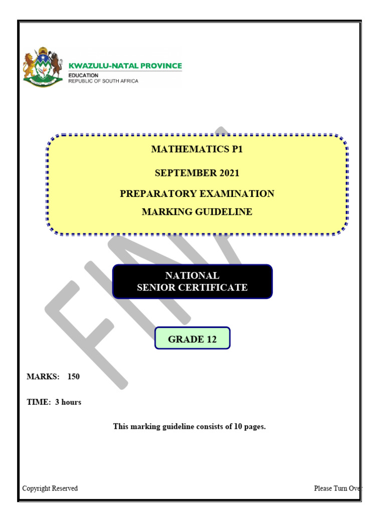 KZN Sept 2021 (p1) Memo | PDF | Equations | Mathematical Concepts