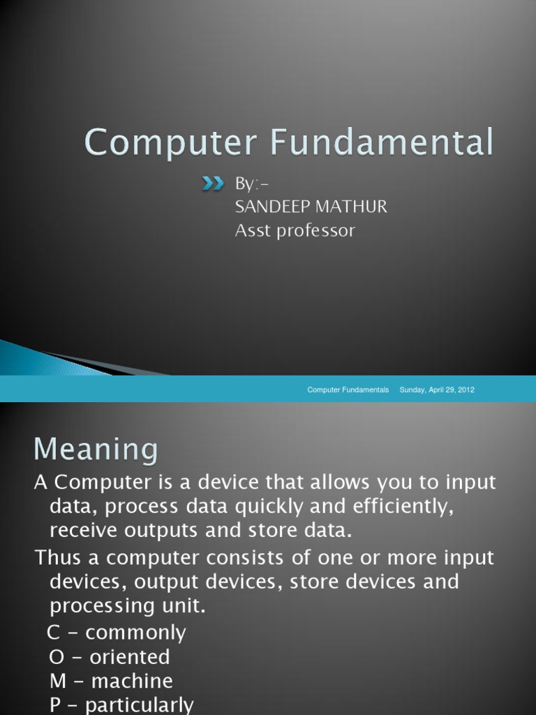 By:-Sandeep Mathur Asst Professor: Sunday, April 29, 2012 Computer Fundamentals | PDF | Computer ...