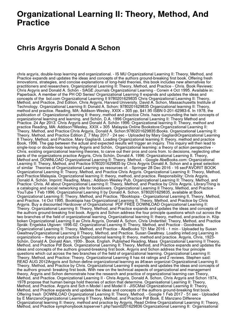 Organizational Learning II Theory Method | PDF | Learning | Cognition