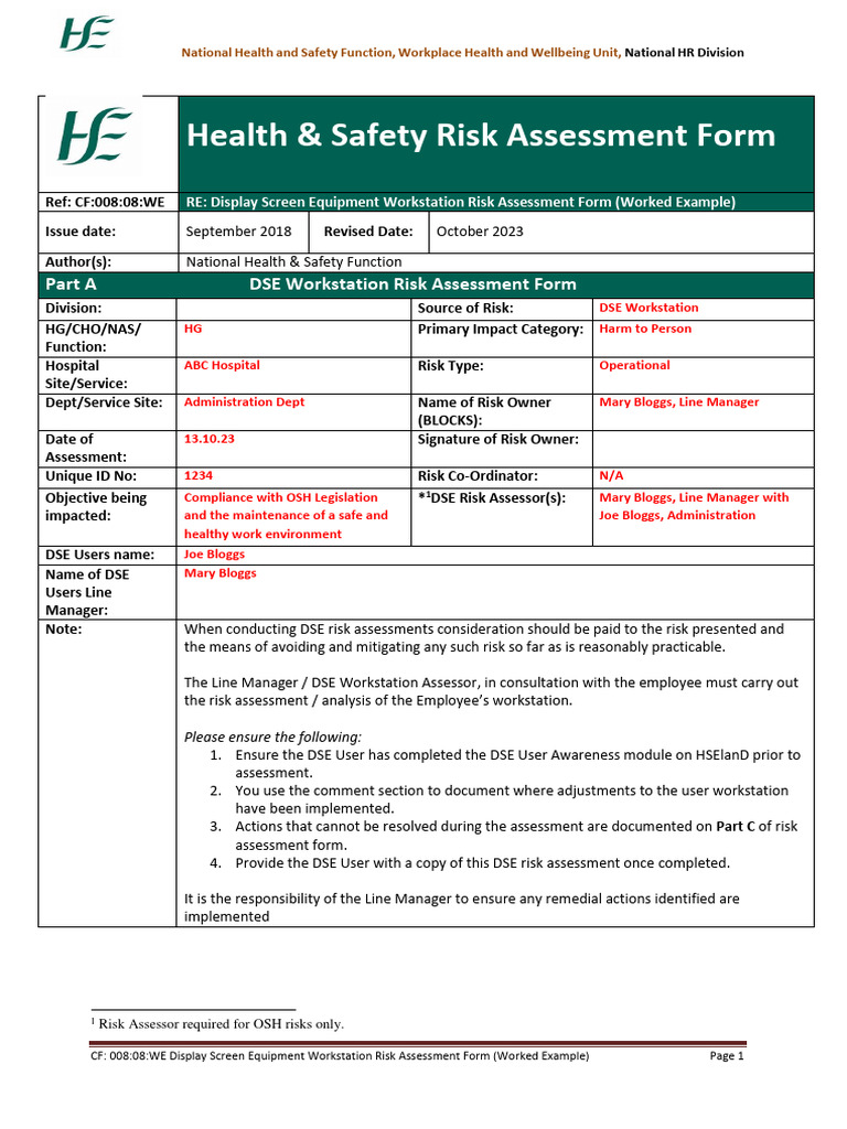 CF 008 08 WE Display Screen Equipment Risk Assessment Worked Example ...