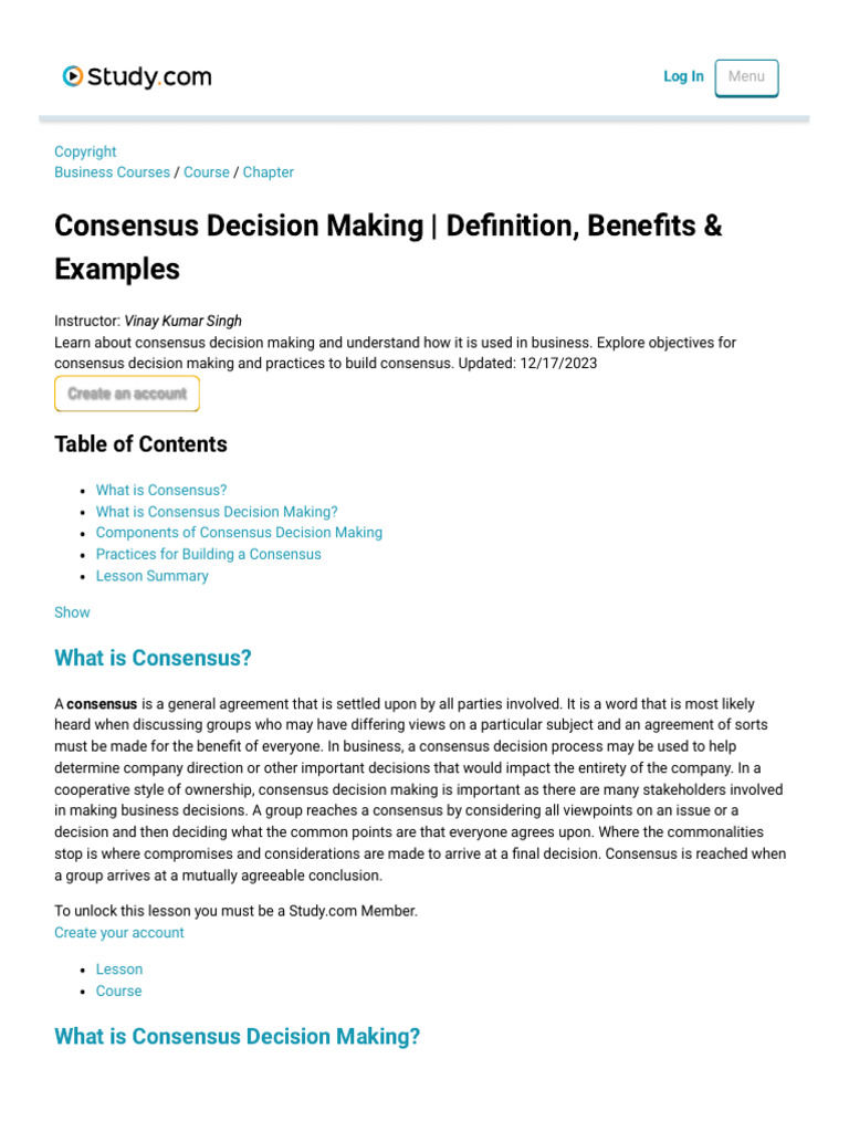 Consensus Decision Making - Definition, Benefits & Examples | PDF ...