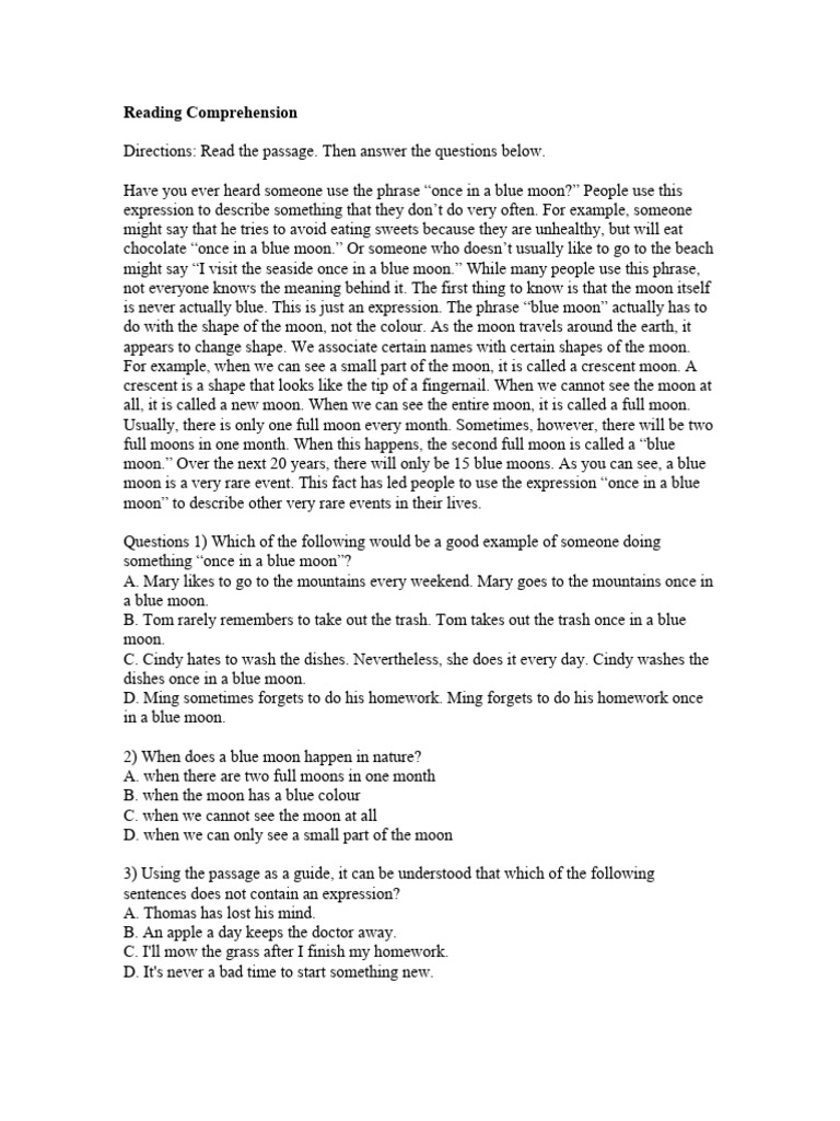 IEF Premiere 2 Reading Comprehension Once in A Blue Moon | PDF | Moon