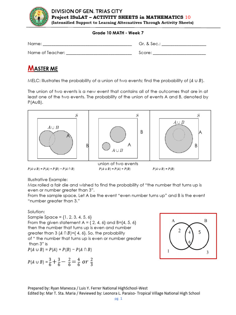 As Math-10 Q3 W7 | Download Free PDF | Probability | Mathematics