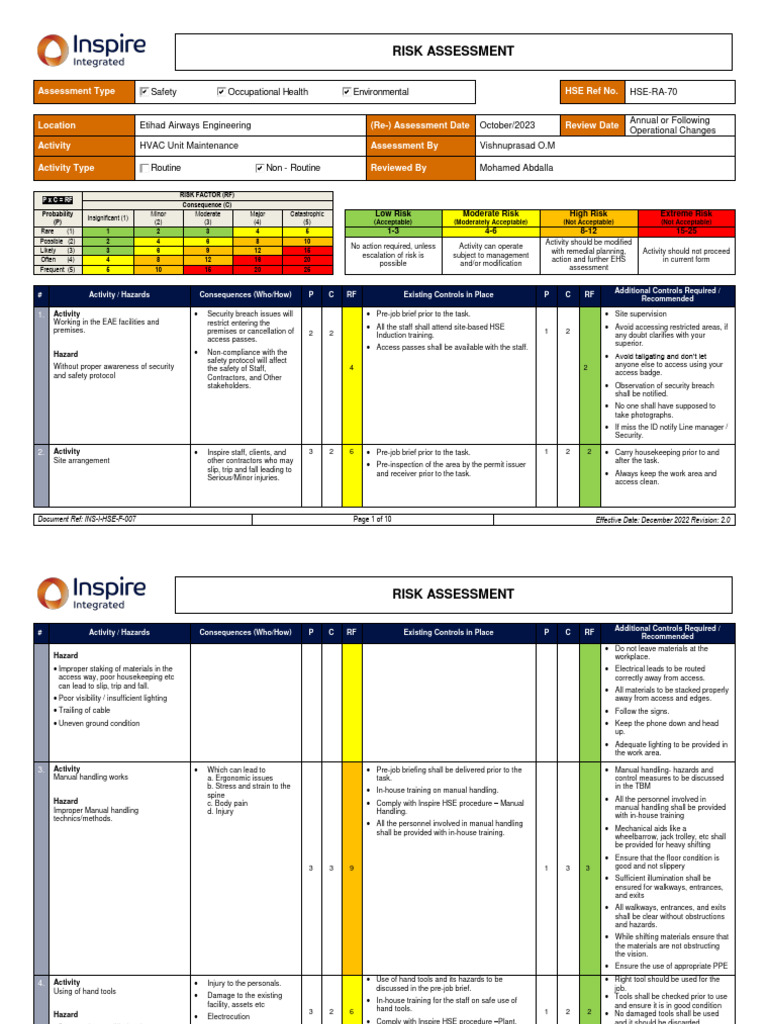 Risk Assessment: Safety Occupational Health Environmental | PDF ...