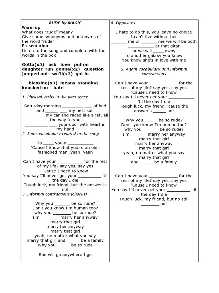 Rude Song Filling The Gaps | PDF | Languages | Foreign Language Studies