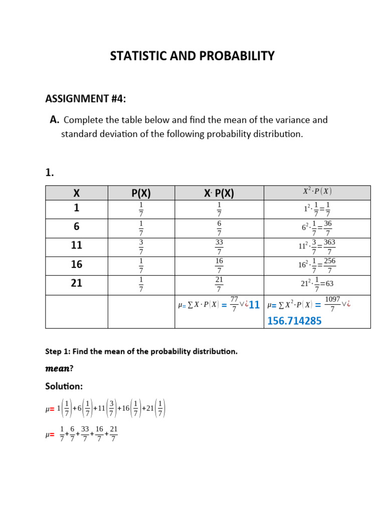 Statistic and Probability Assign. #4 | PDF | Variance | Standard Deviation