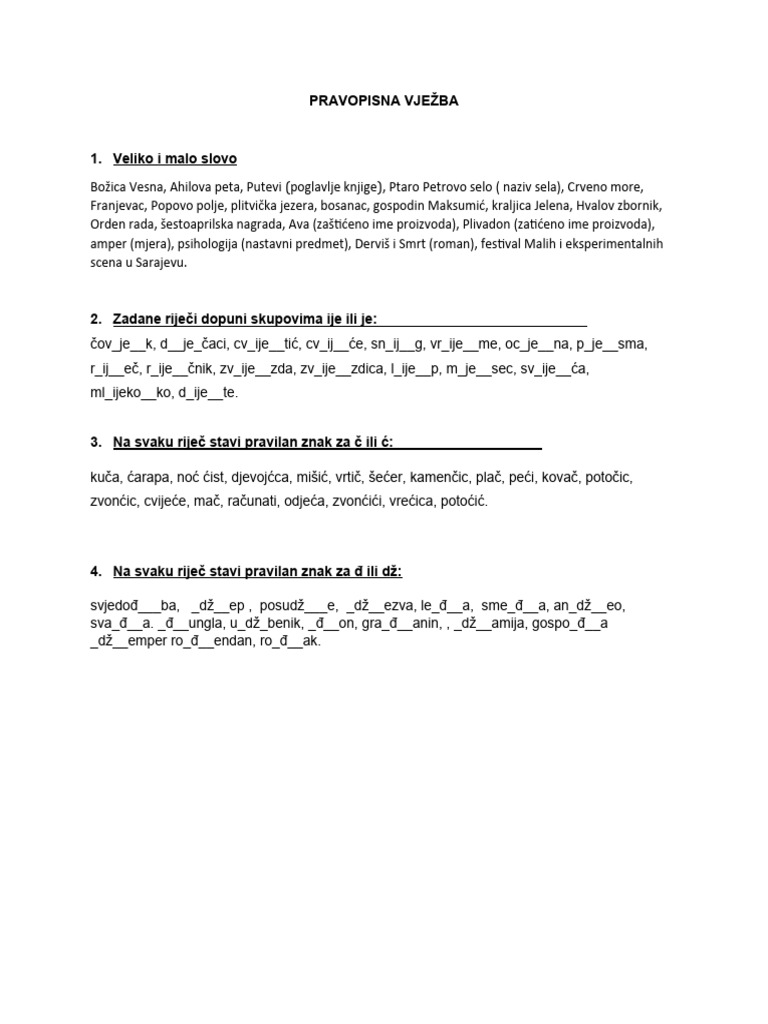 Pravopisna Vježba - Listić Za Ocjenu | PDF