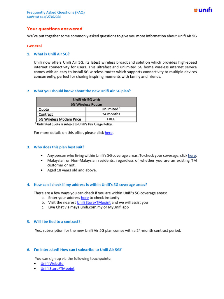 FAQ Unifi Air 5G | PDF | Debit Card | Credit Card