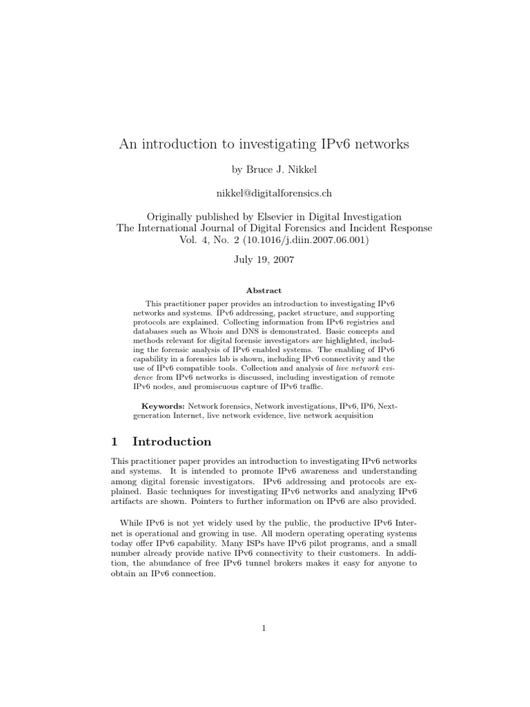 An Introduction To Investigating IPv6 Networks | PDF | I Pv6 | Domain Name System