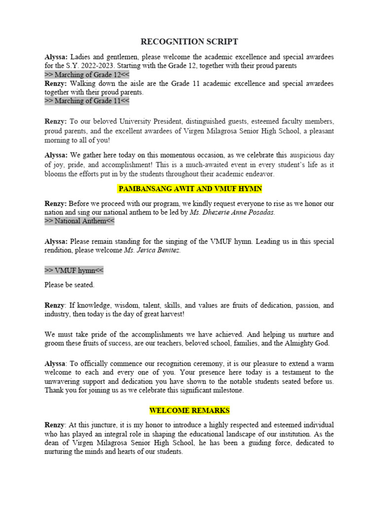 Recognition Rites Script | PDF