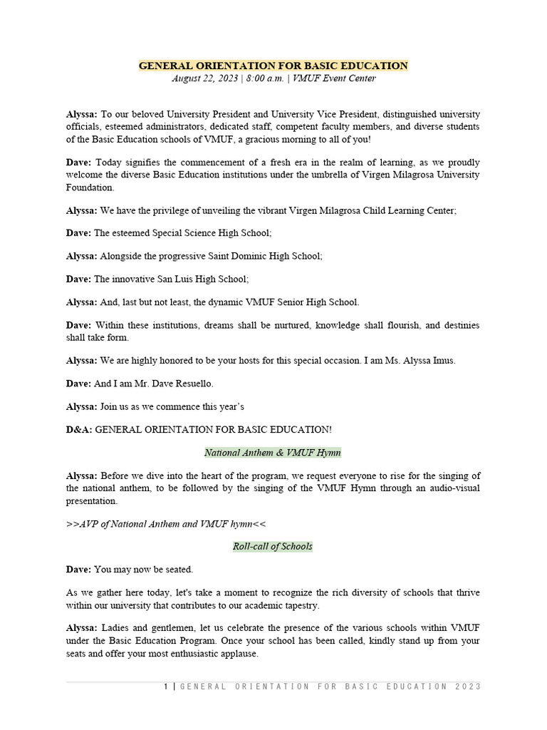 General Orientation For Basic Education | PDF