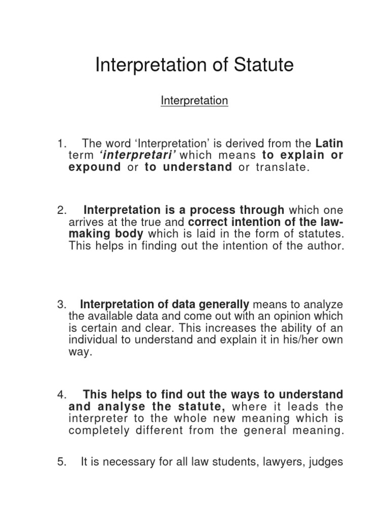1 - Interpretation, Need, Literal, Golden Rule | PDF | Statutory ...