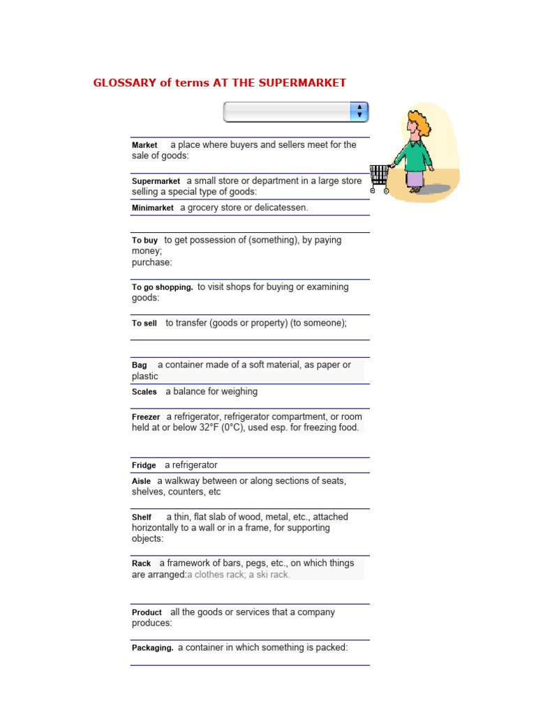 Glossary of Terms AT THE SUPERMARKET | PDF | Money | Supermarket