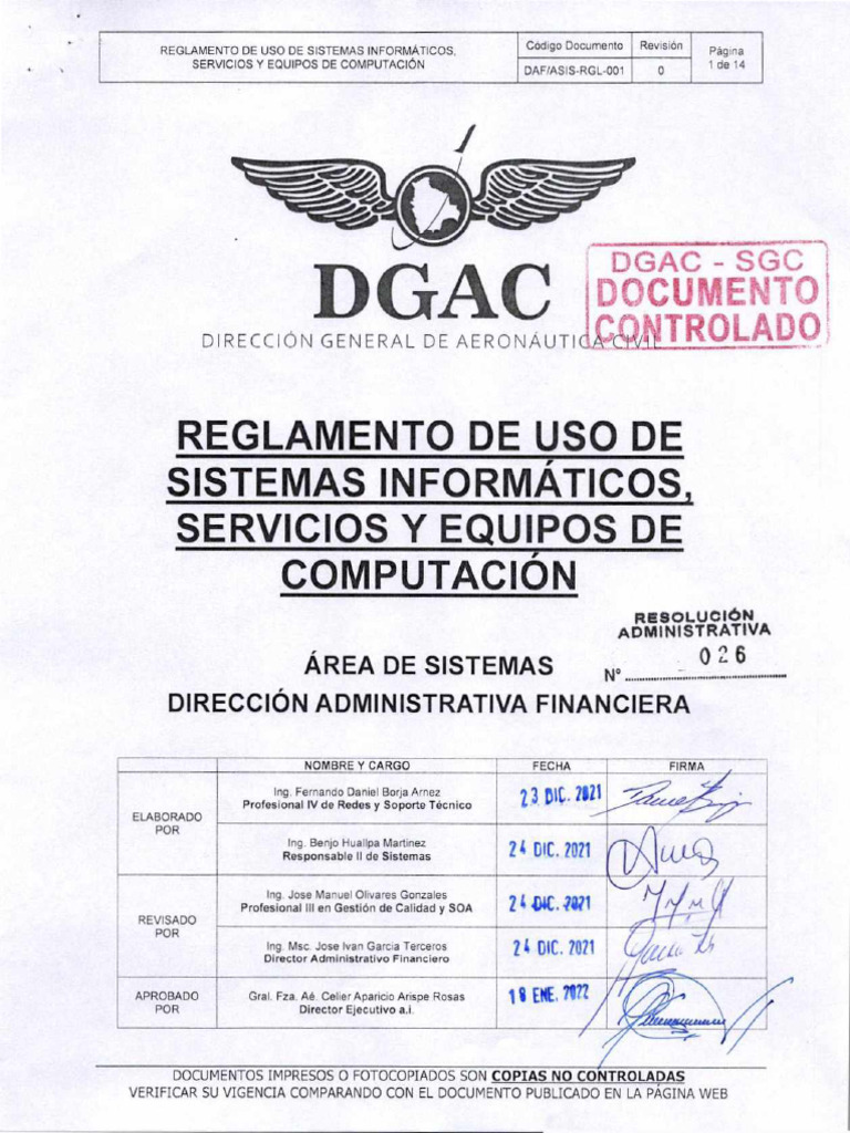 Dafasis RGL 001R0 Reglamento de Sistemas 1 | PDF | Contraseña | Usuario (informática)