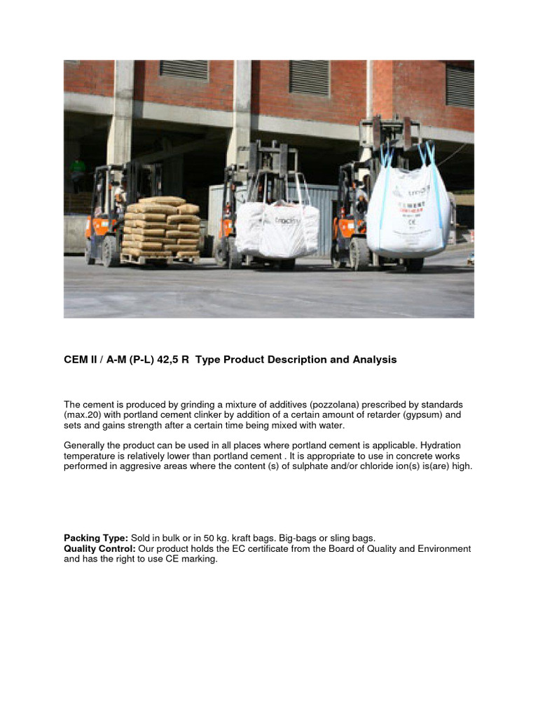 CEM II / A-M (P-L) 42,5 R Type Product Description and Analysis | PDF