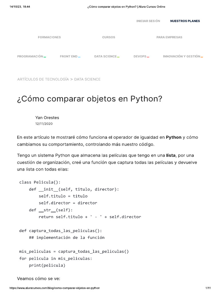 13 COMO COMPARAR OBJETOS EN PYTHON | PDF 13 COMO COMPARAR OBJETOS EN PYTHON | PDF