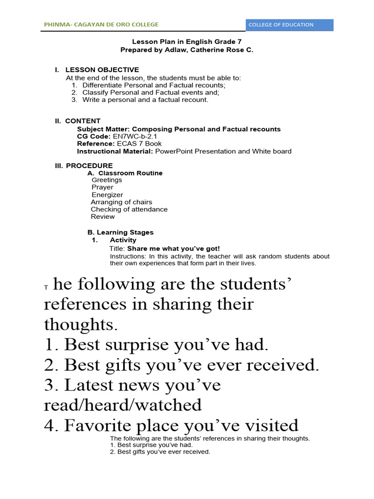 Adlaw (G7 Factual & Personal) | PDF | Learning | Human Communication