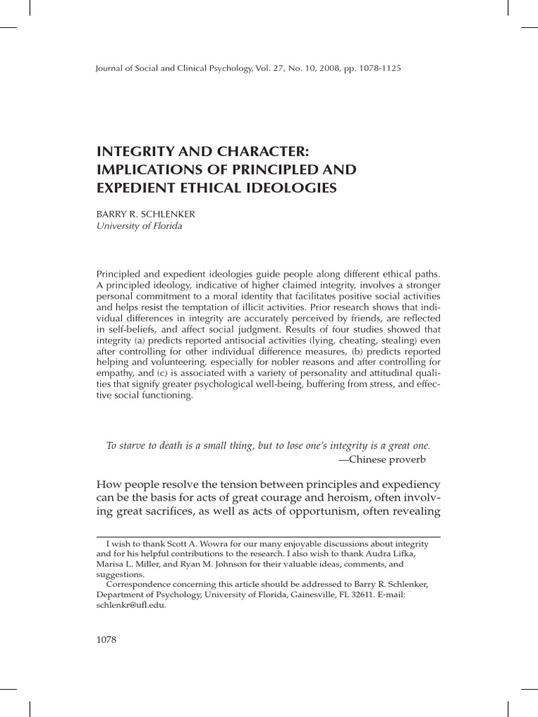 Integrity vs. Character in Ethics | PDF | Integrity | Morality
