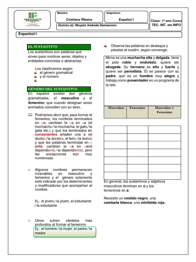 Los Sustantivos - Docx Algunos Verbos. | PDF