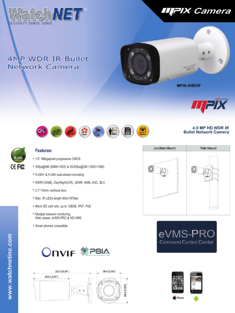 Watchnet Bullet Mpix-40bivf | PDF | Camera | Camera Lens
